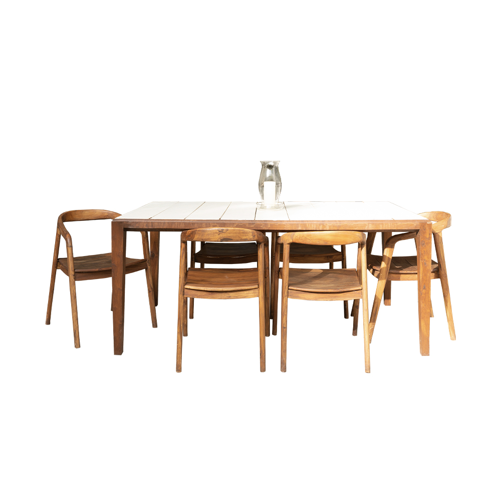 Slate dining table with curve gap chair | Meubel House